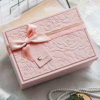 China Luxury Embossed Rose Rigid Gift Box With Satin Ribbon And Lift-Off Lid for sale