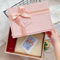 China Luxury Embossed Rose Rigid Gift Box With Satin Ribbon And Lift-Off Lid for sale
