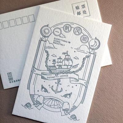 China Letterpress Printed Postcards And Greeting Cards With Debossed Sailor Artwork for sale