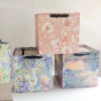 China Oil Painting Style Floral Paper Gift Bags With Ribbon Handles For Retail for sale