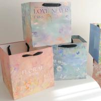 China Oil Painting Style Floral Paper Gift Bags With Ribbon Handles For Retail for sale