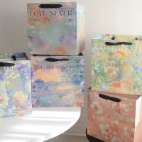 China Oil Painting Style Floral Paper Gift Bags With Ribbon Handles For Retail for sale