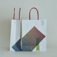 China Abstract Art Printed Kraft Paper Shopping Bags with Twisted Handles for sale