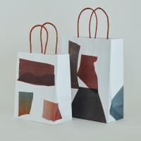China Abstract Art Printed Kraft Paper Shopping Bags with Twisted Handles for sale