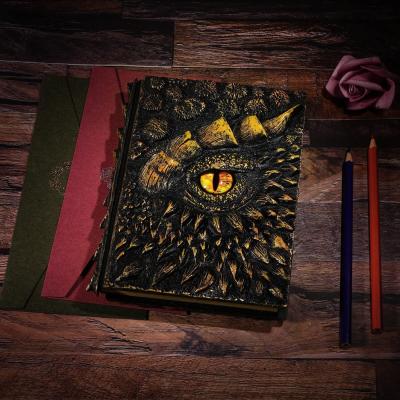 China 3D Embossed Dragon Eye Hardcover Journal Notebooks With Vintage Kraft Paper for sale