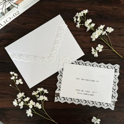 China Wedding Invitation Card Sets With Elegant Lace Trim And Embossed Details for sale