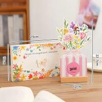China 3D Desk Calendars With Die Cut Floral Design And Wooden Stand For Office Decor for sale