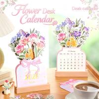 China 3D Desk Calendars With Die Cut Floral Design And Wooden Stand For Office Decor for sale