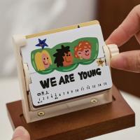 China Hand-Crank Mechanical Flip Desk Calendars With Wooden Stand For Office Decor for sale