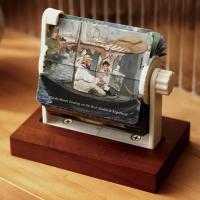 China Hand-Crank Mechanical Flip Desk Calendars With Wooden Stand For Office Decor for sale