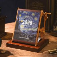 China Mechanical Hand-Crank Art Calendar With Wooden Stand For Office Decor for sale