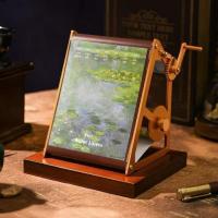 China Mechanical Hand-Crank Art Calendar With Wooden Stand For Office Decor for sale
