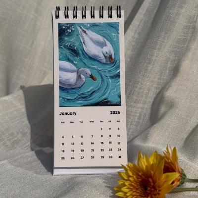 China Fine Art Illustrated Vertical Desktop Stand-Up Calendar With Wire-O Binding for sale