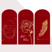 China Red Envelopes With Gold Foil Rose And Feather Designs For Gift Packaging for sale