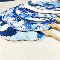 China Tie-Dye Style Round Paper Hand Fans With Wooden Handles For Cultural Souvenirs for sale