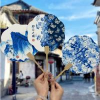 China Tie-Dye Style Round Paper Hand Fans With Wooden Handles For Cultural Souvenirs for sale