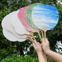 China Marbled Paint Art Round Paper Hand Fans With Wooden Handles For Cultural Gifts for sale