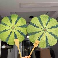 China Creative Watermelon Pattern Round Paper Hand Fans With Wooden Handles for sale