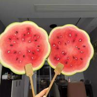 China Creative Watermelon Pattern Round Paper Hand Fans With Wooden Handles for sale