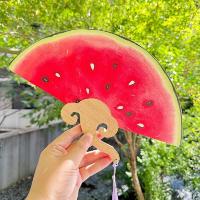 China Creative Watermelon Pattern Round Paper Hand Fans With Wooden Handles for sale