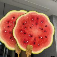 China Creative Watermelon Pattern Round Paper Hand Fans With Wooden Handles for sale