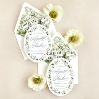 China Watercolor Venue Illustration Wedding Invitation Cards Set For Luxury Events for sale