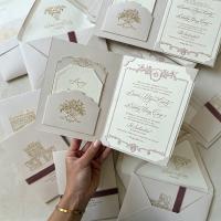 China Wedding Invitation Suites With Velvet Ribbon Pocket And Foil Stamping for sale