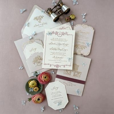 China Wedding Invitation Suites With Velvet Ribbon Pocket And Foil Stamping for sale
