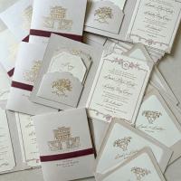 China Wedding Invitation Suites With Velvet Ribbon Pocket And Foil Stamping for sale