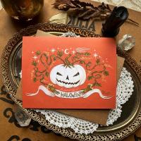 China Halloween Pumpkin Illustration Greeting Cards With Envelopes For Seasonal Gifting for sale