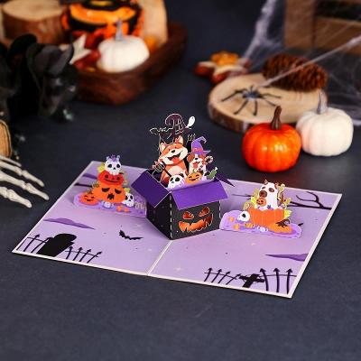 China Halloween 3D Pop Up Greeting Card With Cute Dogs And Pumpkin Box Design for sale
