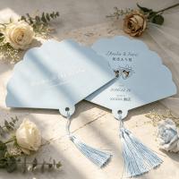 China Wedding Invitation Cards Handheld Scalloped Fan Shaped With Silk Tassels for sale