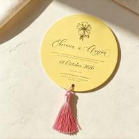 China Wedding Invitation Cards Handheld Scalloped Fan Shaped With Silk Tassels for sale