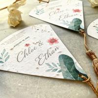 China Seed Paper Wedding Fan Cards With Tassels And Plantable Wildflower Blend for sale