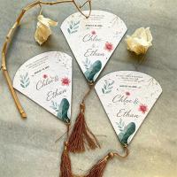 China Seed Paper Wedding Fan Cards With Tassels And Plantable Wildflower Blend for sale