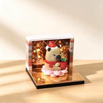 China Night Light 3D Notepad Calendar With Custom Animal Paper Sculpture And LED Base for sale