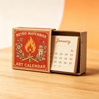 China Custom Printed Retro Matchbox Art Desk Calendar With Slide Drawer Box for sale