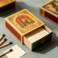 China Custom Printed Retro Matchbox Art Desk Calendar With Slide Drawer Box for sale