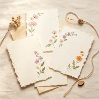 China Custom handmade deckle edge wedding invitation with pressed flowers for sale