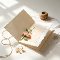 China Custom handmade deckle edge wedding invitation with pressed flowers for sale