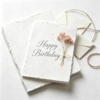 China Handcrafted cotton paper birthday cards with deckle edges and pressed flowers for sale