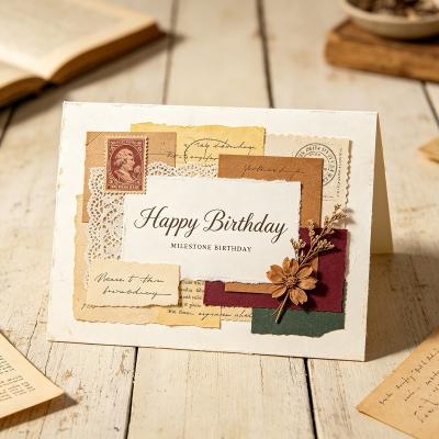 China Vintage ephemera collage style milestone birthday cards with layered elements for sale