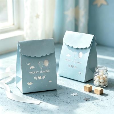 China Scalloped flap mini paper favor bags with block bottom for wedding packaging for sale
