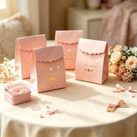 China Scalloped flap mini paper favor bags with block bottom for wedding packaging for sale