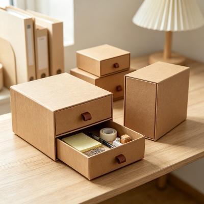 China Kraft Paper Sliding Drawer Storage Boxes For Desktop And Home Organization for sale