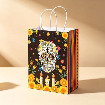 China Calavera motif paper treat bags for ofrenda with twisted handles for sale