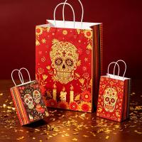 China Calavera motif paper treat bags for ofrenda with twisted handles for sale