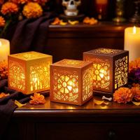 China Mini paper luminaries with calavera cut-outs for ofrenda altars for sale