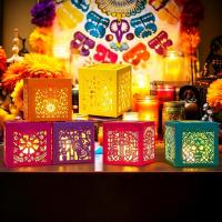 China Mini paper luminaries with calavera cut-outs for ofrenda altars for sale