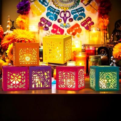 China Mini paper luminaries with calavera cut-outs for ofrenda altars for sale